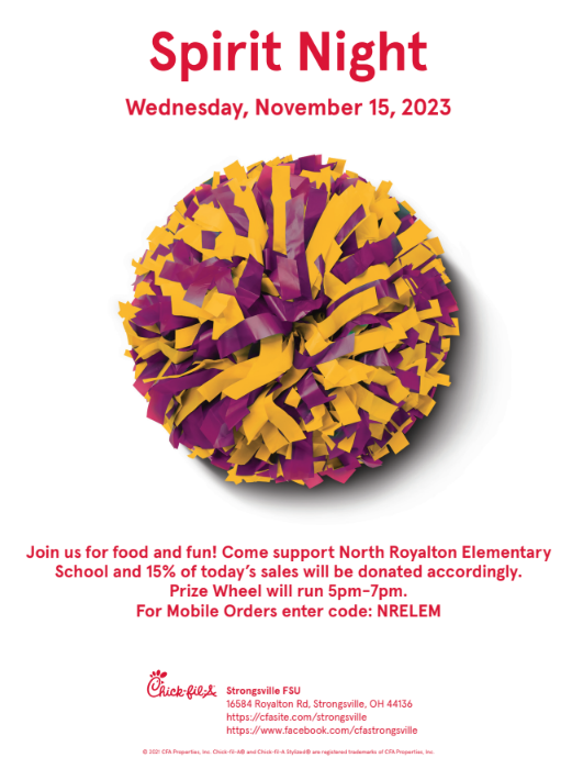 Chick-fil-A Spirit Night set for Wednesday | North Royalton Elementary ...